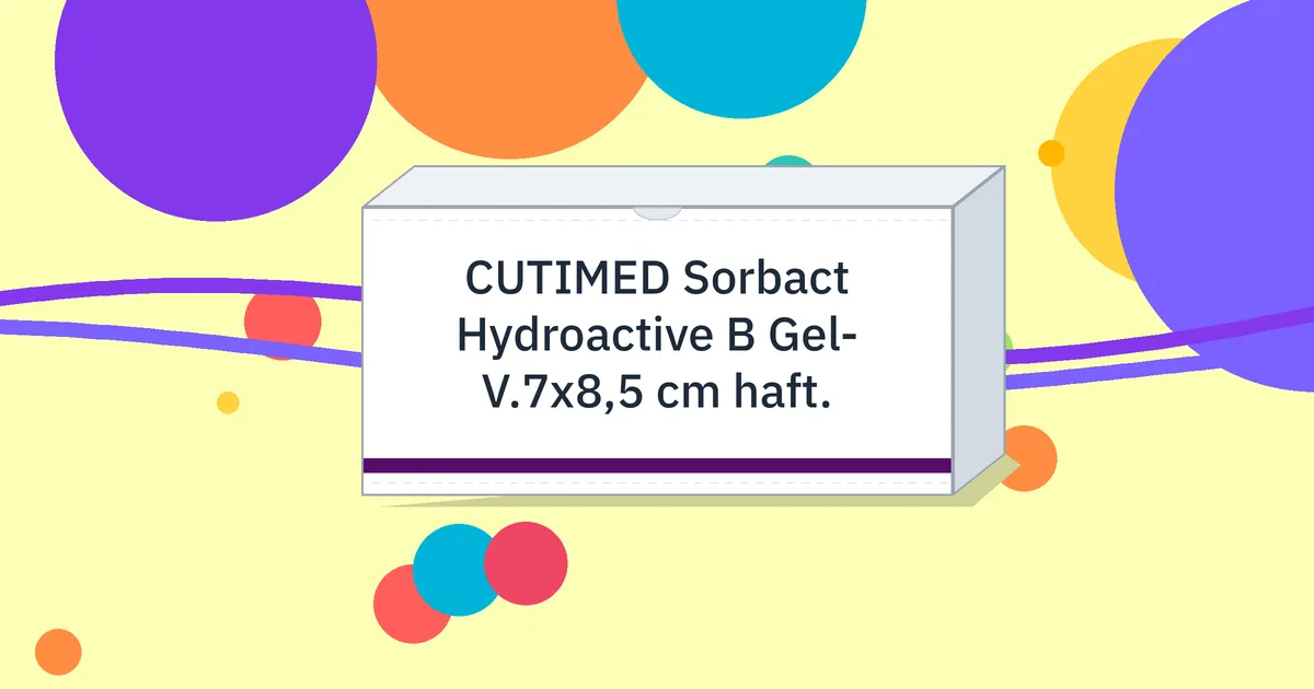 Symbolbild: Packung mit der Aufschrift CUTIMED Sorbact Hydroactive B Gel-V.7x8,5 cm haft. (PZN 16801179) – Verfügbarkeit und Bezug in Apotheken in Frankfurt am Main