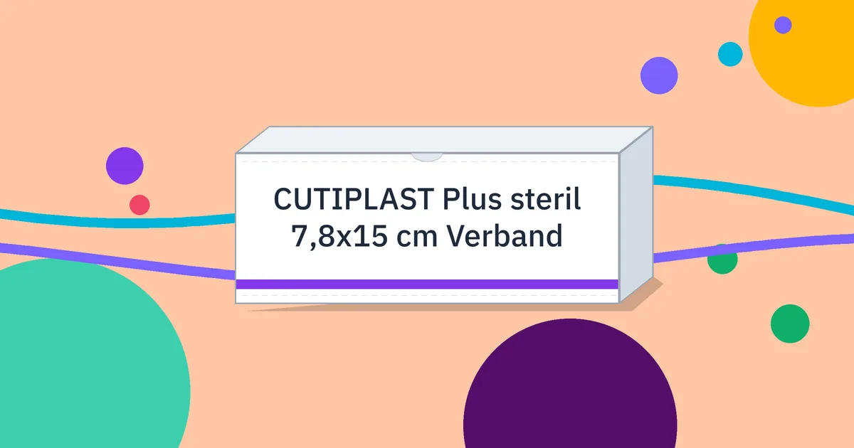 Symbolbild: Packung mit der Aufschrift CUTIPLAST Plus steril 7,8x15 cm Verband (PZN 17434033) – Verfügbarkeit und Bezug in Apotheken in Frankfurt am Main