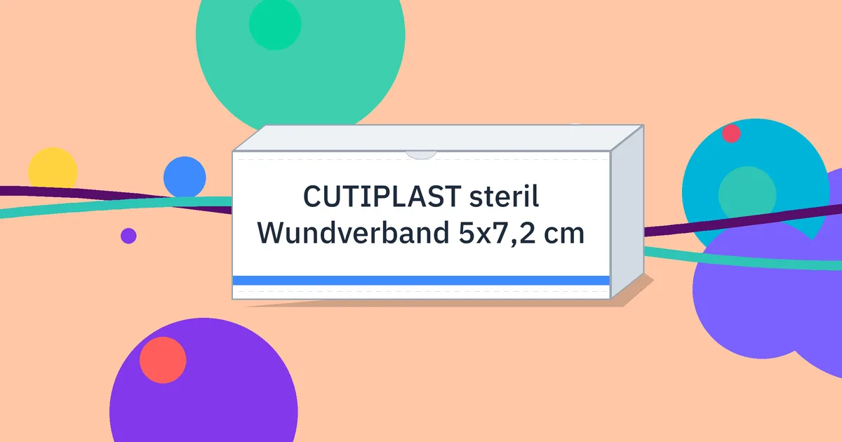 Symbolbild: Packung mit der Aufschrift CUTIPLAST steril Wundverband 5x7,2 cm (PZN 13581346) – Verfügbarkeit und Bezug in Apotheken in Frankfurt am Main