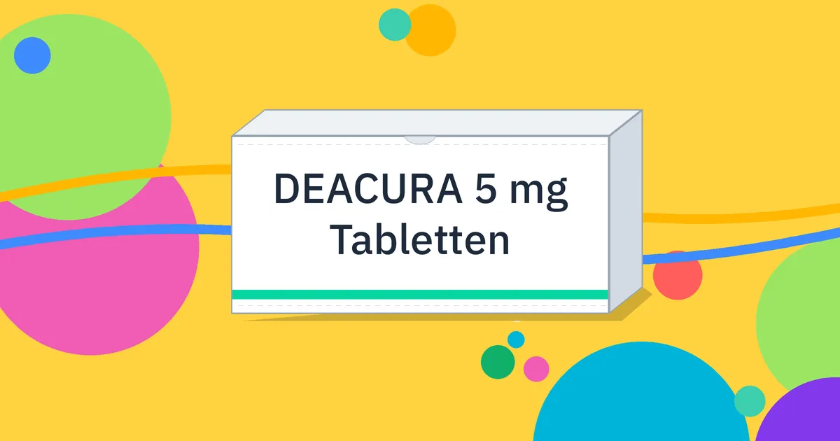 Symbolbild: Packung mit der Aufschrift DEACURA 5 mg Tabletten (PZN 00423976) – Verfügbarkeit und Bezug in Apotheken in Frankfurt am Main