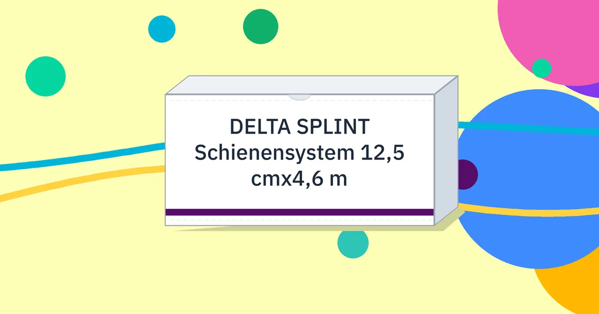 Symbolbild: Packung mit der Aufschrift DELTA SPLINT Schienensystem 12,5 cmx4,6 m (PZN 03437482) – Verfügbarkeit und Bezug in Apotheken in Frankfurt am Main