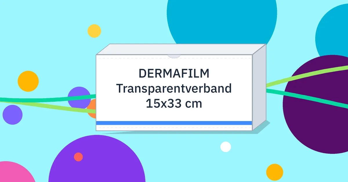 Symbolbild: Packung mit der Aufschrift DERMAFILM Transparentverband 15x33 cm (PZN 17610754) – Verfügbarkeit und Bezug in Apotheken in Frankfurt am Main
