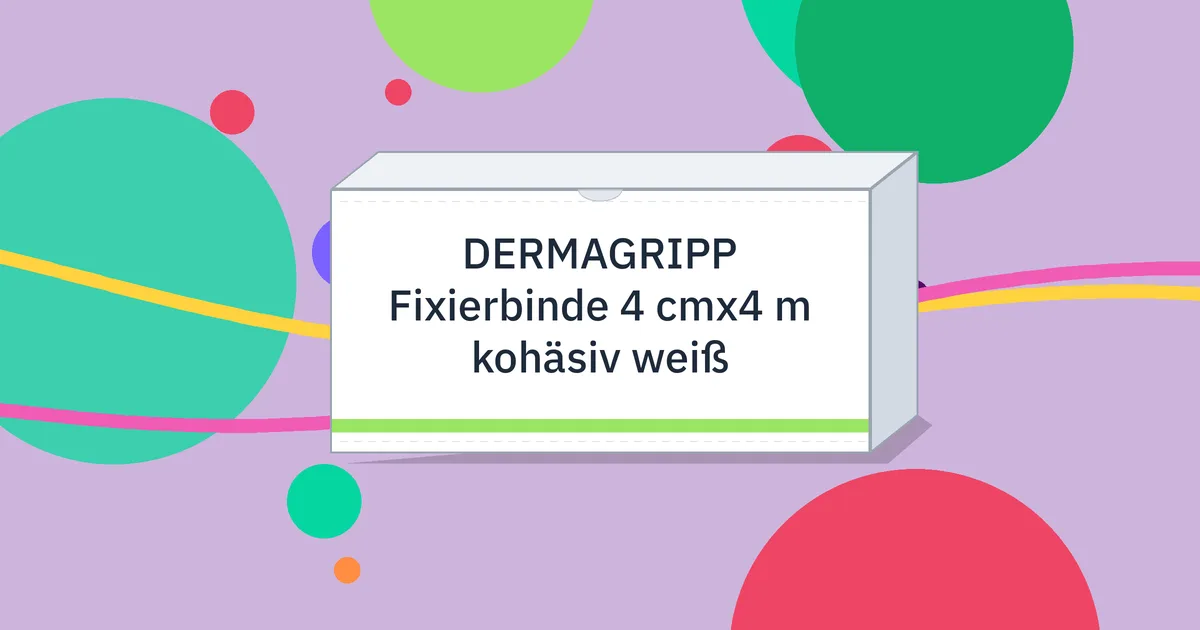 Symbolbild: Packung mit der Aufschrift DERMAGRIPP Fixierbinde 4 cmx4 m kohäsiv weiß (PZN 20111581) – Verfügbarkeit und Bezug in Apotheken in Frankfurt am Main