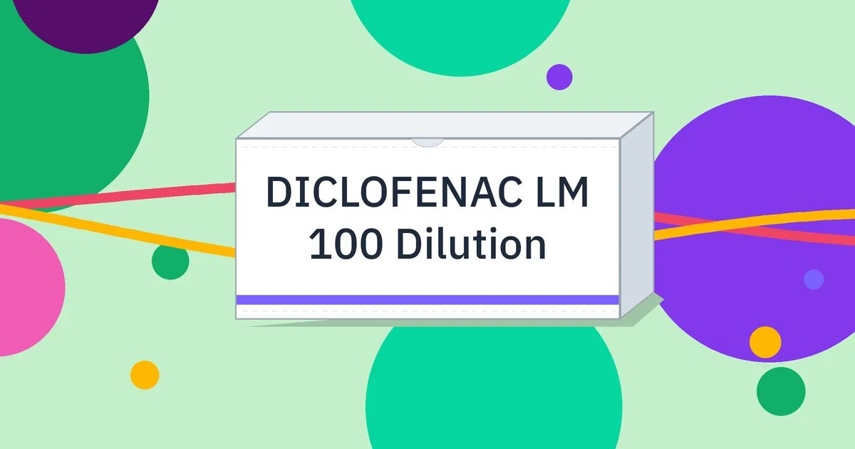 Symbolbild: Packung mit der Aufschrift DICLOFENAC LM 100 Dilution (PZN 12841590) – Verfügbarkeit und Bezug in Apotheken in Frankfurt am Main