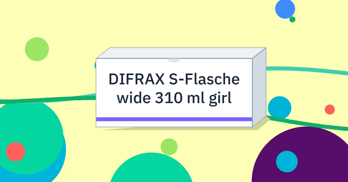 Symbolbild: Packung mit der Aufschrift DIFRAX S-Flasche wide 310 ml girl (PZN 12518133) – Verfügbarkeit und Bezug in Apotheken in Frankfurt am Main