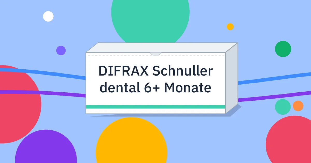 Symbolbild: Packung mit der Aufschrift DIFRAX Schnuller dental 6+ Monate (PZN 09290896) – Verfügbarkeit und Bezug in Apotheken in Frankfurt am Main