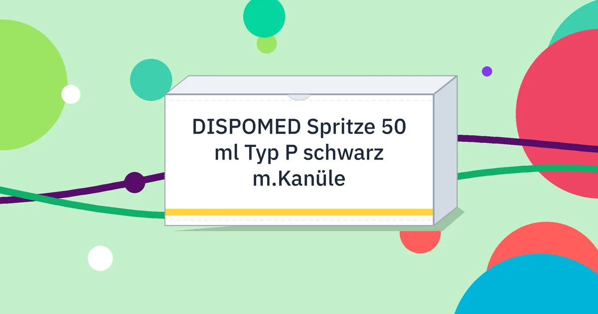 Symbolbild: Packung mit der Aufschrift DISPOMED Spritze 50 ml Typ P schwarz m.Kanüle (PZN 08495082) – Verfügbarkeit und Bezug in Apotheken in Frankfurt am Main