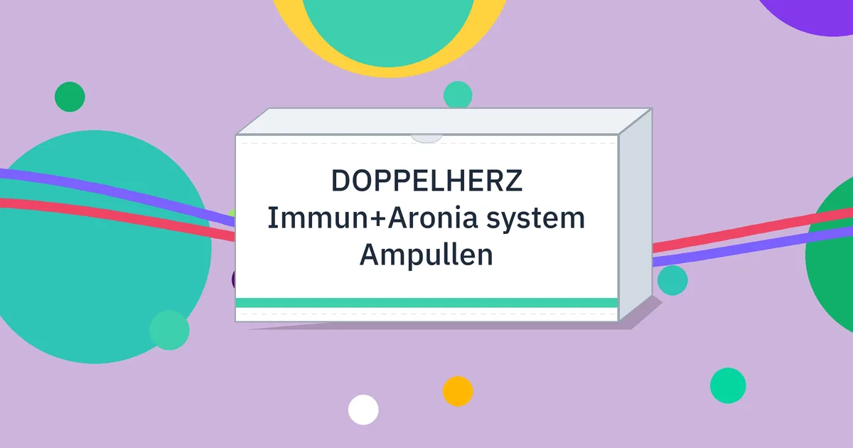 Symbolbild: Packung mit der Aufschrift DOPPELHERZ Immun+Aronia system Ampullen (PZN 10389565) – Verfügbarkeit und Bezug in Apotheken in Frankfurt am Main