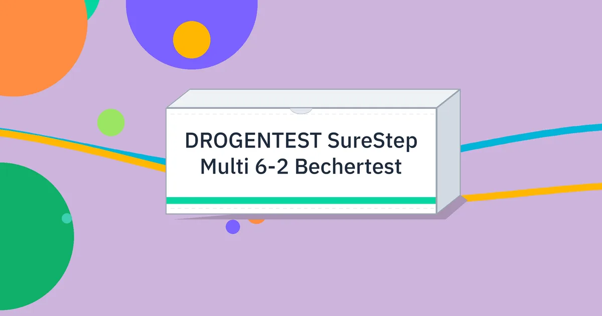 Symbolbild: Packung mit der Aufschrift DROGENTEST SureStep Multi 6-2 Bechertest (PZN 16589578) – Verfügbarkeit und Bezug in Apotheken in Frankfurt am Main