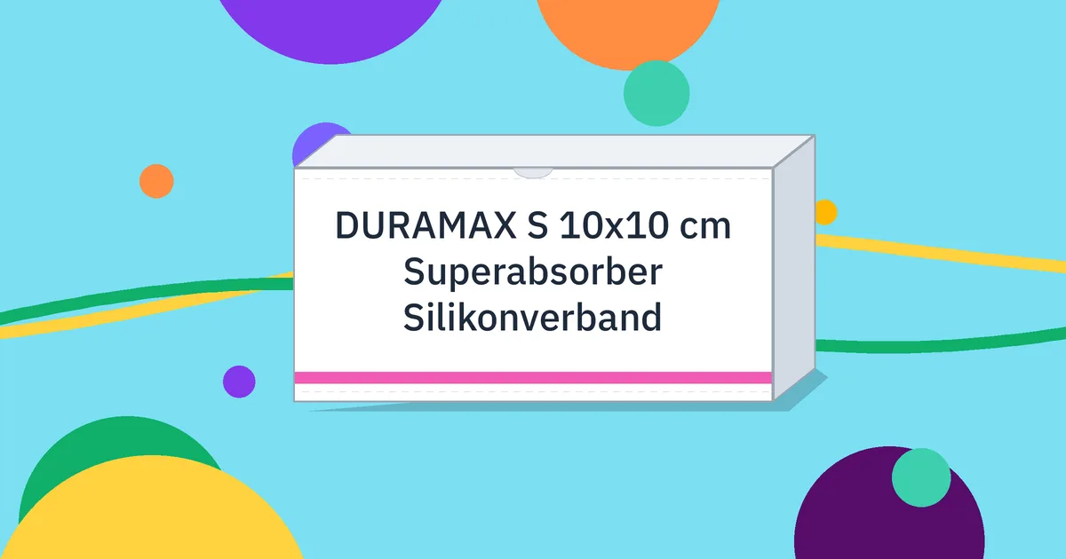 Symbolbild: Packung mit der Aufschrift DURAMAX S 10x10 cm Superabsorber Silikonverband (PZN 17944461) – Verfügbarkeit und Bezug in Apotheken in Frankfurt am Main