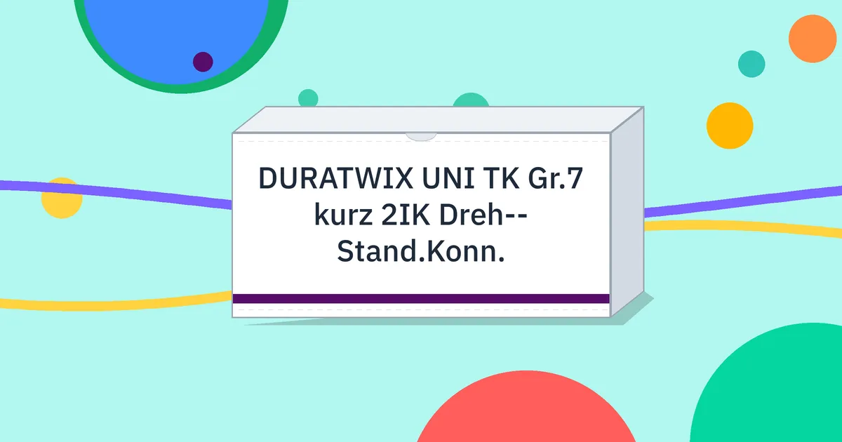 Symbolbild: Packung mit der Aufschrift DURATWIX UNI TK Gr.7 kurz 2IK Dreh--Stand.Konn. (PZN 06968984) – Verfügbarkeit und Bezug in Apotheken in Frankfurt am Main