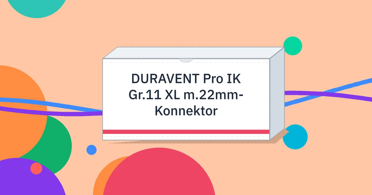 Symbolbild: Packung mit der Aufschrift DURAVENT Pro IK Gr.11 XL m.22mm-Konnektor (PZN 19243432) – Verfügbarkeit und Bezug in Apotheken in Frankfurt am Main