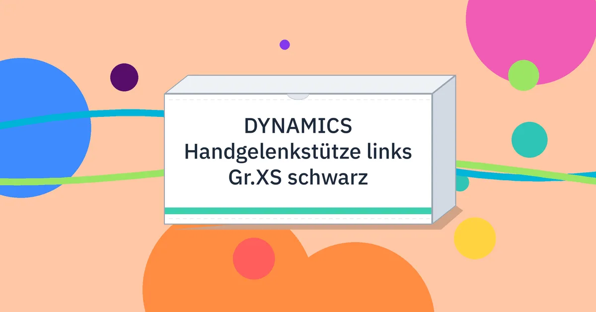 Symbolbild: Packung mit der Aufschrift DYNAMICS Handgelenkstütze links Gr.XS schwarz (PZN 10633516) – Verfügbarkeit und Bezug in Apotheken in Frankfurt am Main