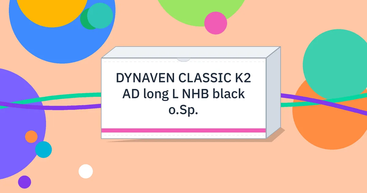 Symbolbild: Packung mit der Aufschrift DYNAVEN CLASSIC K2 AD long L NHB black o.Sp. (PZN 18417410) – Verfügbarkeit und Bezug in Apotheken in Frankfurt am Main