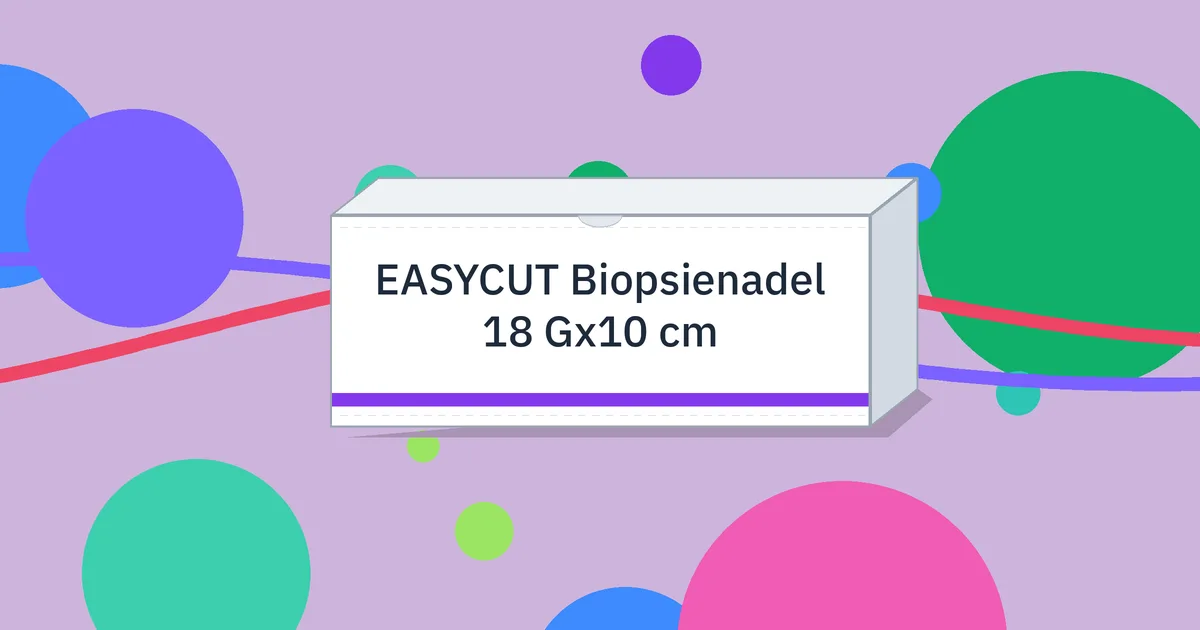 Symbolbild: Packung mit der Aufschrift EASYCUT Biopsienadel 18 Gx10 cm (PZN 16920949) – Verfügbarkeit und Bezug in Apotheken in Frankfurt am Main