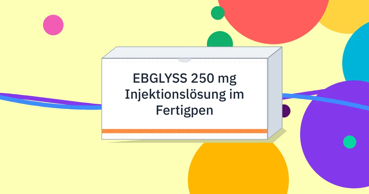 Symbolbild: Packung mit der Aufschrift EBGLYSS 250 mg Injektionslösung im Fertigpen (PZN 18070691) – Verfügbarkeit und Bezug in Apotheken in Frankfurt am Main