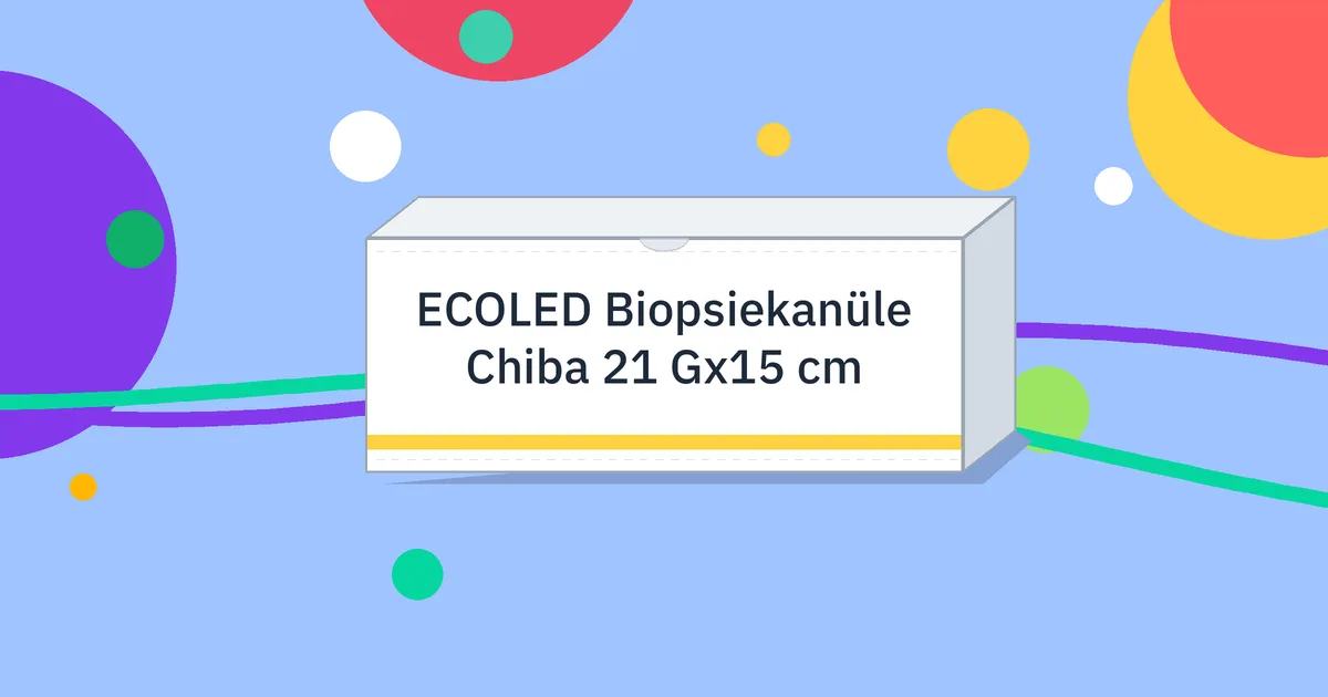Symbolbild: Packung mit der Aufschrift ECOLED Biopsiekanüle Chiba 21 Gx15 cm (PZN 06125777) – Verfügbarkeit und Bezug in Apotheken in Frankfurt am Main