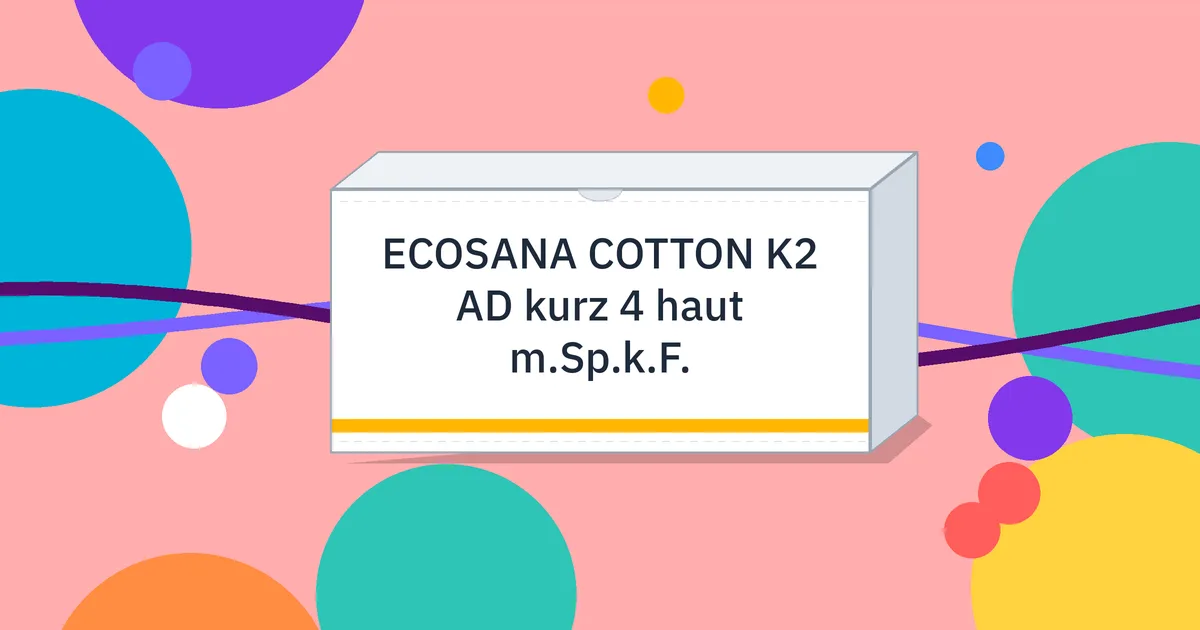 Symbolbild: Packung mit der Aufschrift ECOSANA COTTON K2 AD kurz 4 haut m.Sp.k.F. (PZN 16947902) – Verfügbarkeit und Bezug in Apotheken in Frankfurt am Main