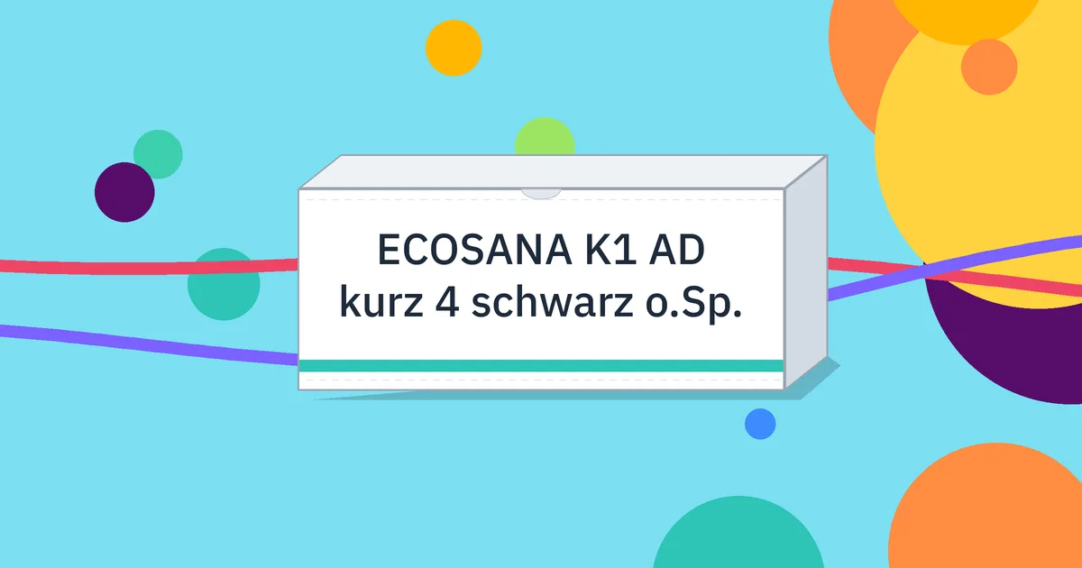 Symbolbild: Packung mit der Aufschrift ECOSANA K1 AD kurz 4 schwarz o.Sp. (PZN 04724812) – Verfügbarkeit und Bezug in Apotheken in Frankfurt am Main