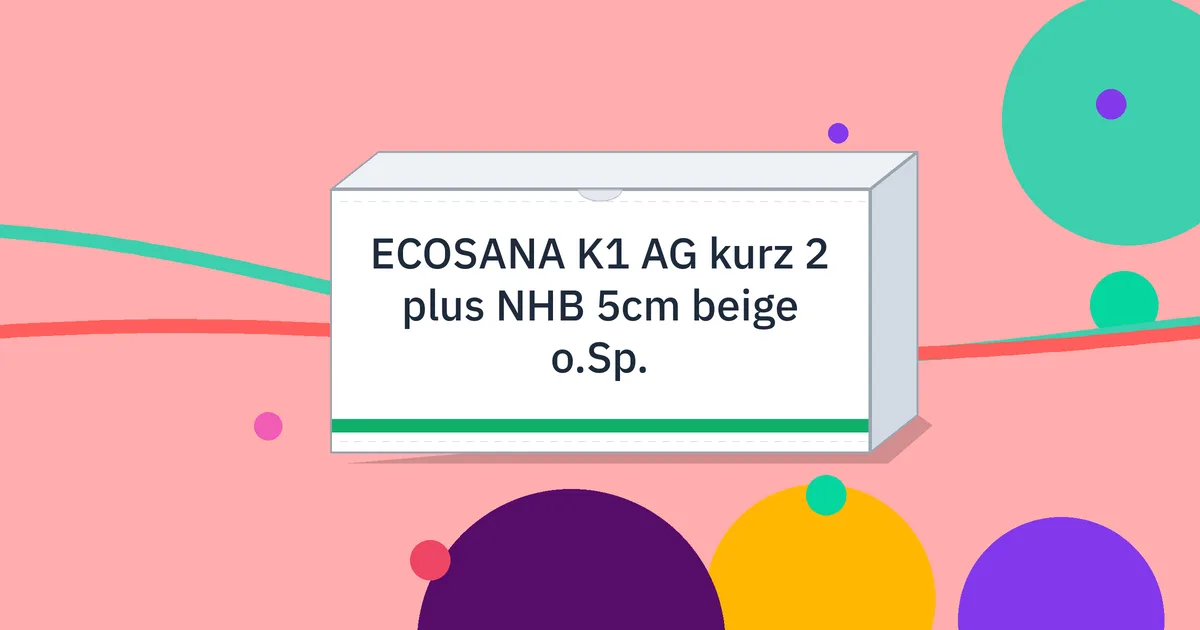 Symbolbild: Packung mit der Aufschrift ECOSANA K1 AG kurz 2 plus NHB 5cm beige o.Sp. (PZN 04726828) – Verfügbarkeit und Bezug in Apotheken in Frankfurt am Main