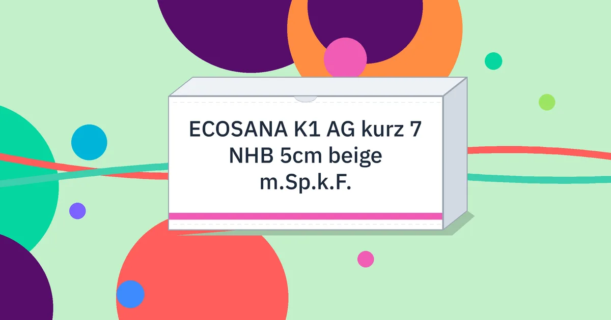 Symbolbild: Packung mit der Aufschrift ECOSANA K1 AG kurz 7 NHB 5cm beige m.Sp.k.F. (PZN 04730681) – Verfügbarkeit und Bezug in Apotheken in Frankfurt am Main