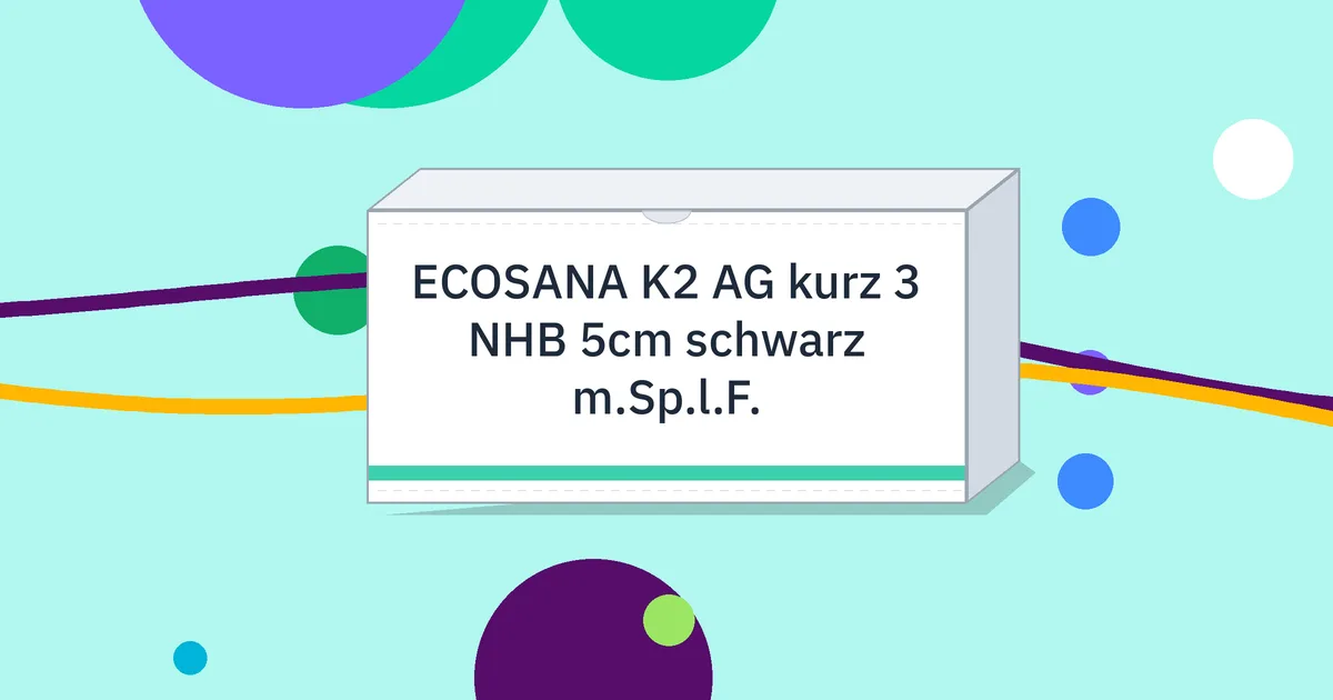 Symbolbild: Packung mit der Aufschrift ECOSANA K2 AG kurz 3 NHB 5cm schwarz m.Sp.l.F. (PZN 10954887) – Verfügbarkeit und Bezug in Apotheken in Frankfurt am Main