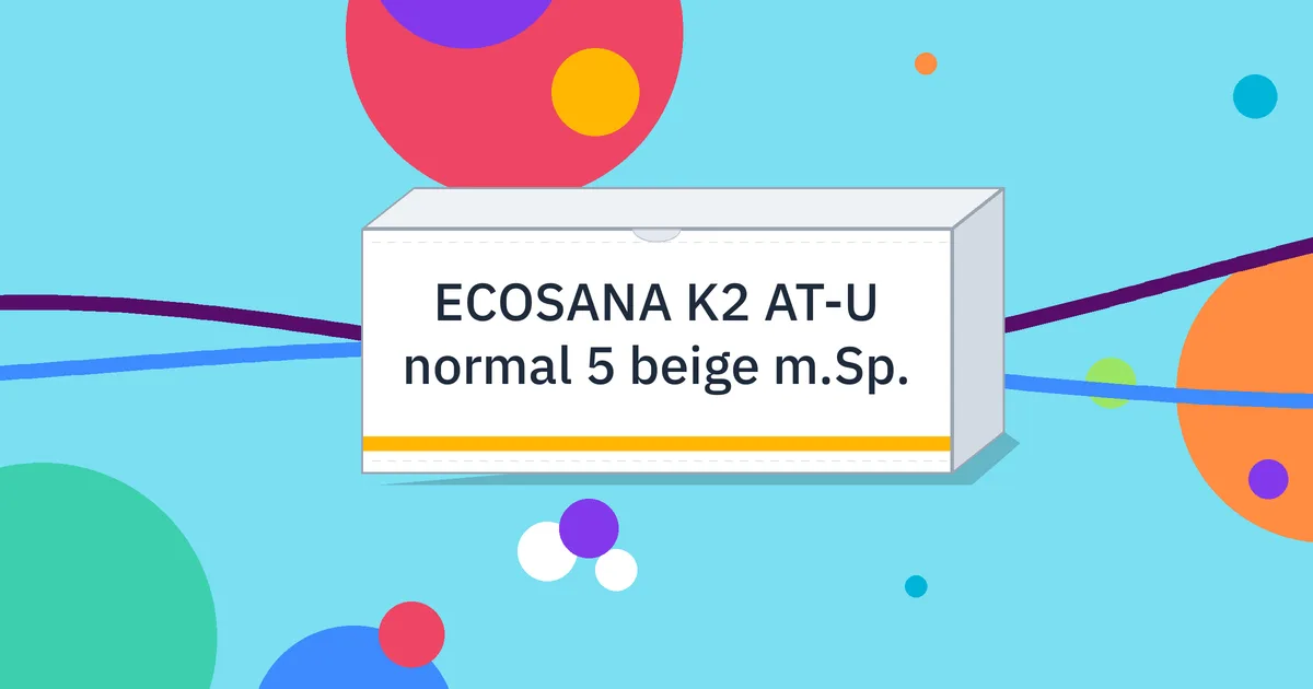 Symbolbild: Packung mit der Aufschrift ECOSANA K2 AT-U normal 5 beige m.Sp. (PZN 01577612) – Verfügbarkeit und Bezug in Apotheken in Frankfurt am Main