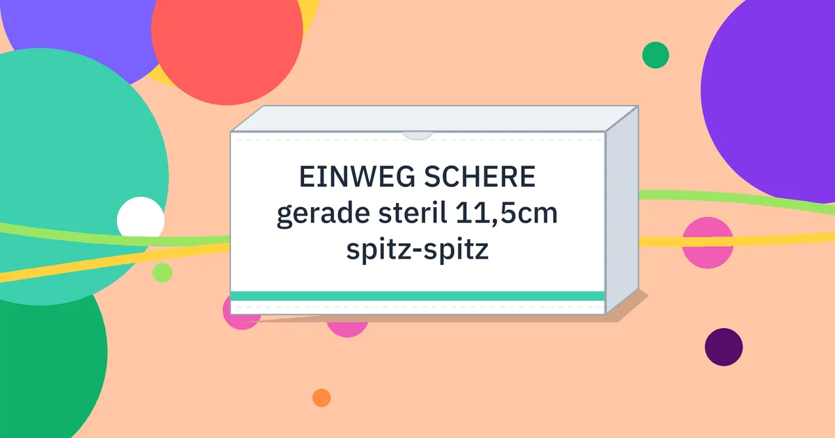 Symbolbild: Packung mit der Aufschrift EINWEG SCHERE gerade steril 11,5cm spitz-spitz (PZN 17851179) – Verfügbarkeit und Bezug in Apotheken in Frankfurt am Main