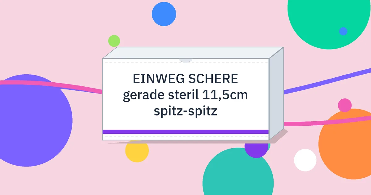 Symbolbild: Packung mit der Aufschrift EINWEG SCHERE gerade steril 11,5cm spitz-spitz (PZN 17851162) – Verfügbarkeit und Bezug in Apotheken in Frankfurt am Main