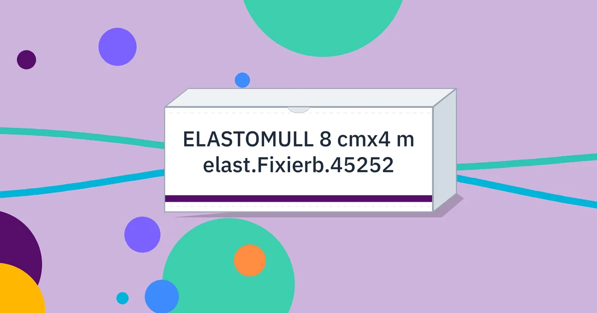 Symbolbild: Packung mit der Aufschrift ELASTOMULL 8 cmx4 m elast.Fixierb.45252 (PZN 18395192) – Verfügbarkeit und Bezug in Apotheken in Frankfurt am Main