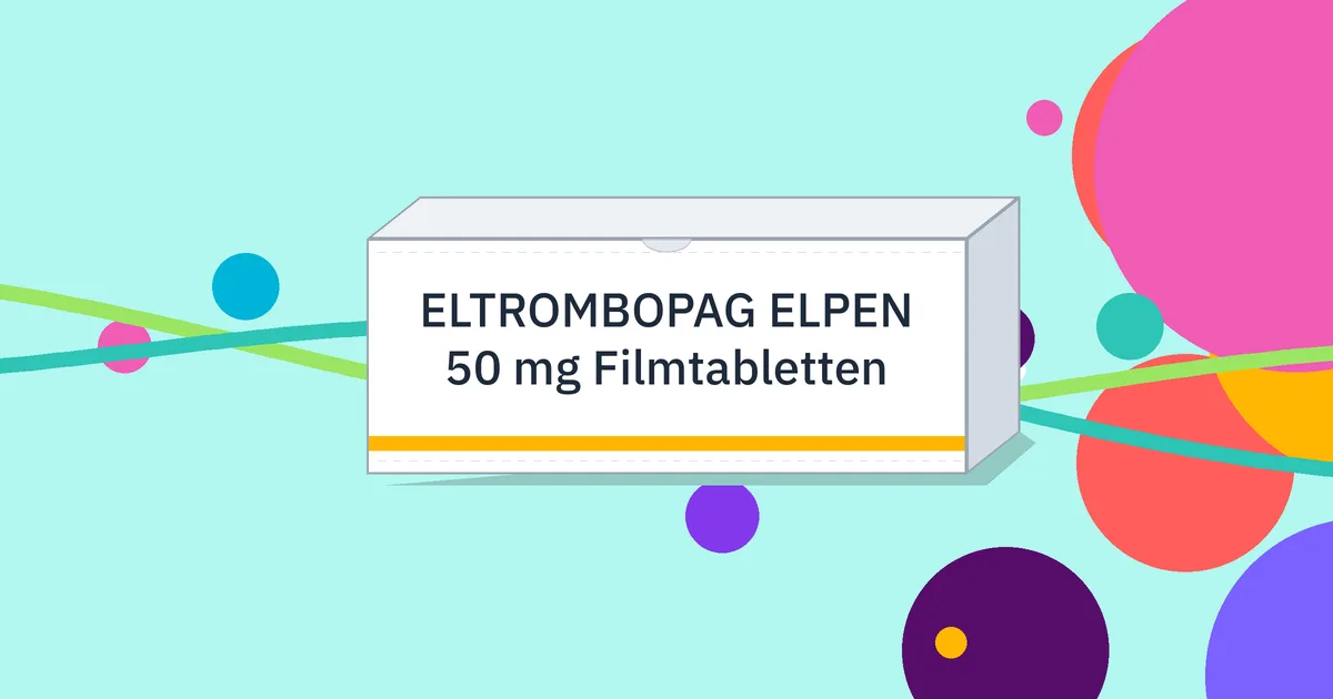 Symbolbild: Packung mit der Aufschrift ELTROMBOPAG ELPEN 50 mg Filmtabletten (PZN 19863488) – Verfügbarkeit und Bezug in Apotheken in Frankfurt am Main
