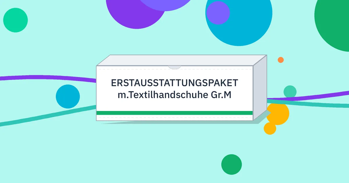 Symbolbild: Packung mit der Aufschrift ERSTAUSSTATTUNGSPAKET m.Textilhandschuhe Gr.M (PZN 14409879) – Verfügbarkeit und Bezug in Apotheken in Frankfurt am Main
