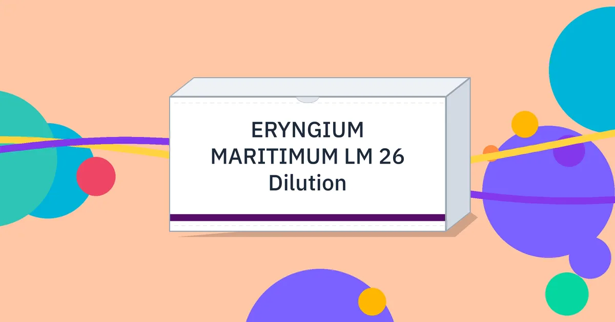 Symbolbild: Packung mit der Aufschrift ERYNGIUM MARITIMUM LM 26 Dilution (PZN 13479197) – Verfügbarkeit und Bezug in Apotheken in Frankfurt am Main