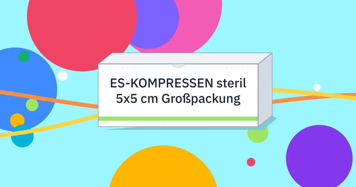 Symbolbild: Packung mit der Aufschrift ES-KOMPRESSEN steril 5x5 cm Großpackung (PZN 12579270) – Verfügbarkeit und Bezug in Apotheken in Frankfurt am Main