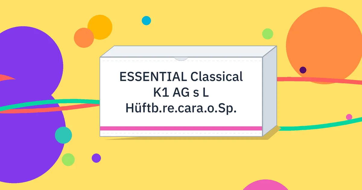 Symbolbild: Packung mit der Aufschrift ESSENTIAL Classical K1 AG s L Hüftb.re.cara.o.Sp. (PZN 17011700) – Verfügbarkeit und Bezug in Apotheken in Frankfurt am Main