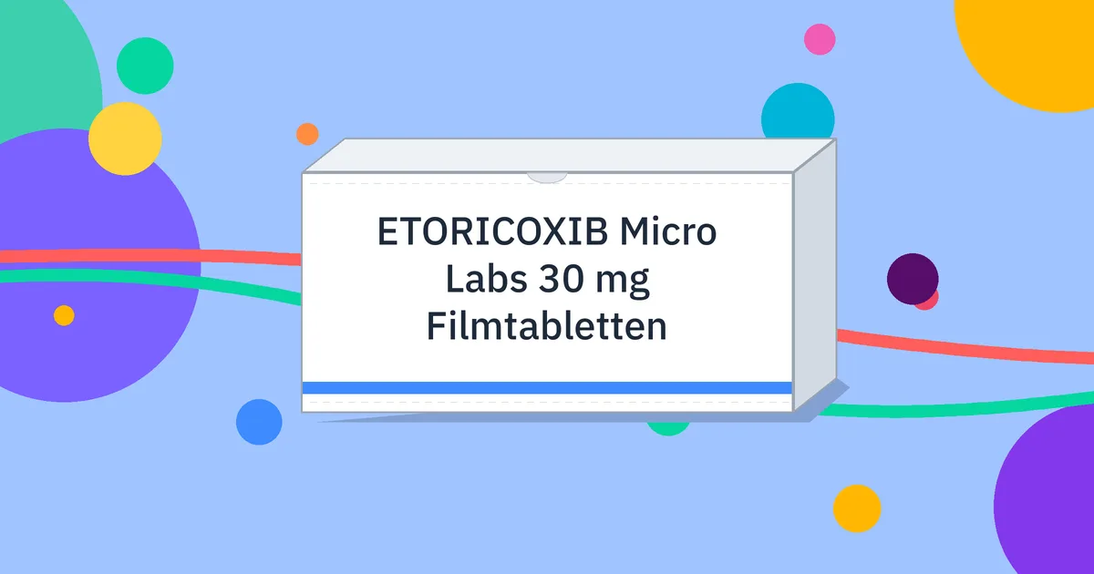 Symbolbild: Packung mit der Aufschrift ETORICOXIB Micro Labs 30 mg Filmtabletten (PZN 17872595) – Verfügbarkeit und Bezug in Apotheken in Frankfurt am Main