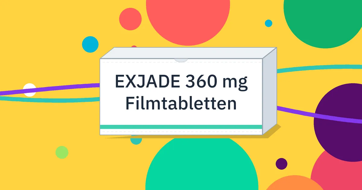 Symbolbild: Packung mit der Aufschrift EXJADE 360 mg Filmtabletten (PZN 13721296) – Verfügbarkeit und Bezug in Apotheken in Frankfurt am Main
