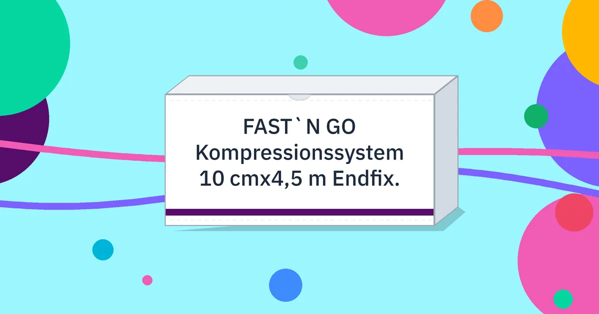 Symbolbild: Packung mit der Aufschrift FAST`N GO Kompressionssystem 10 cmx4,5 m Endfix. (PZN 14819287) – Verfügbarkeit und Bezug in Apotheken in Frankfurt am Main