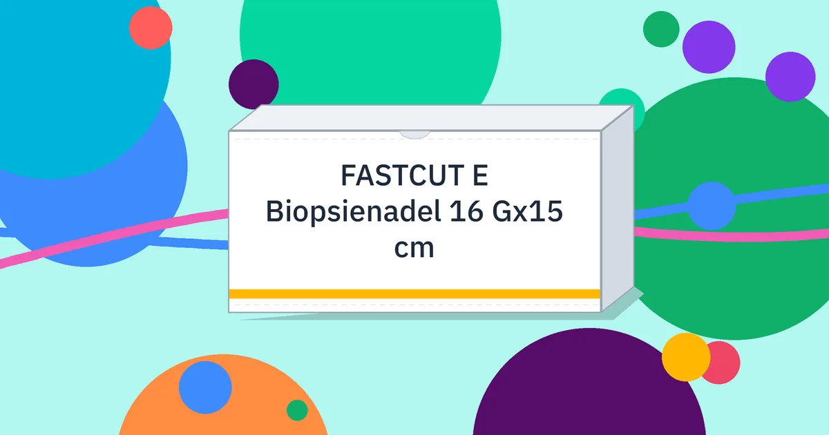 Symbolbild: Packung mit der Aufschrift FASTCUT E Biopsienadel 16 Gx15 cm (PZN 16922486) – Verfügbarkeit und Bezug in Apotheken in Frankfurt am Main