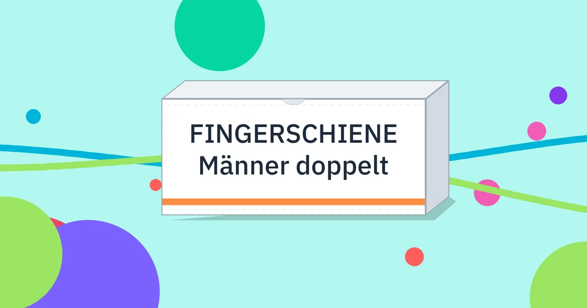 Symbolbild: Packung mit der Aufschrift FINGERSCHIENE Männer doppelt (PZN 20187615) – Verfügbarkeit und Bezug in Apotheken in Frankfurt am Main