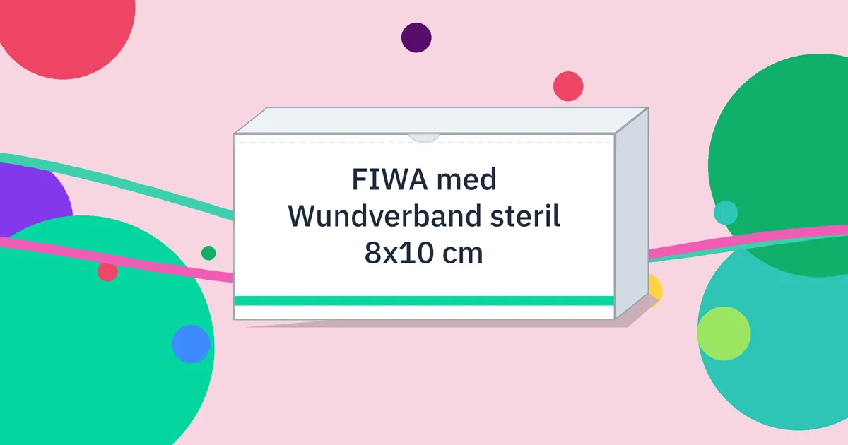 Symbolbild: Packung mit der Aufschrift FIWA med Wundverband steril 8x10 cm (PZN 19813289) – Verfügbarkeit und Bezug in Apotheken in Frankfurt am Main