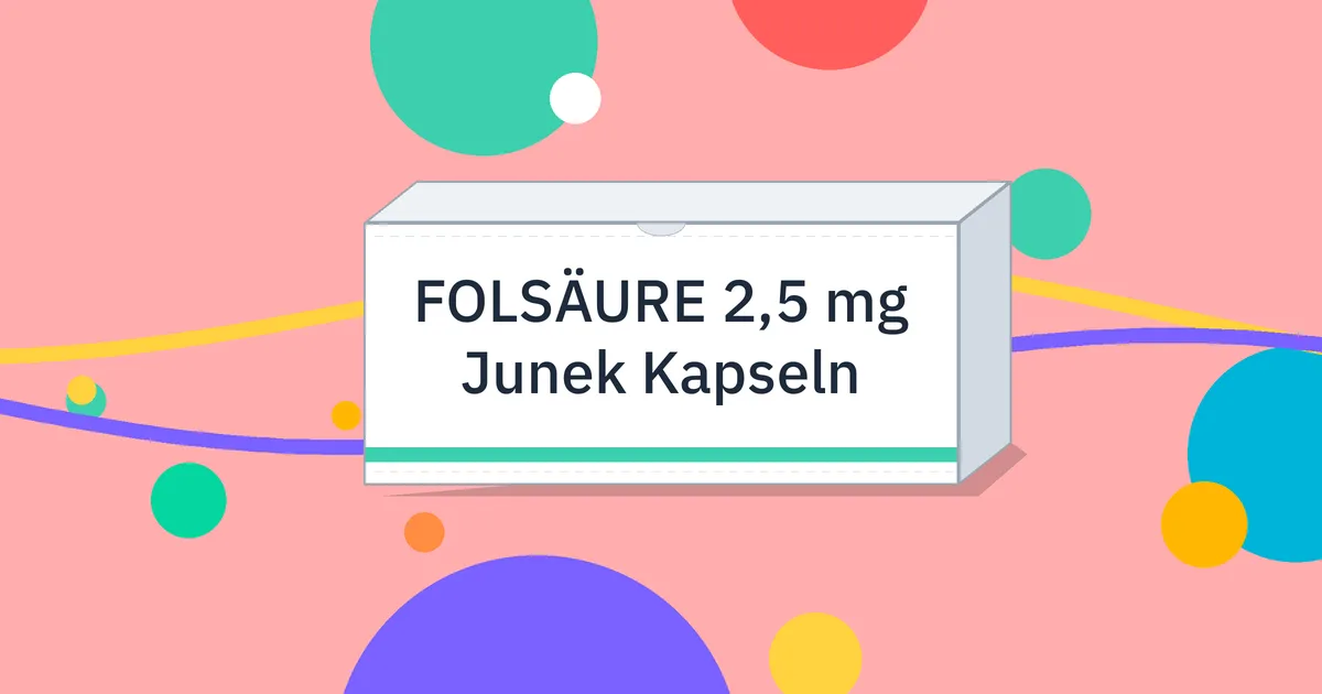 Symbolbild: Packung mit der Aufschrift FOLSÄURE 2,5 mg Junek Kapseln (PZN 15409752) – Verfügbarkeit und Bezug in Apotheken in Frankfurt am Main