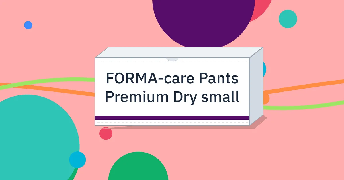 Symbolbild: Packung mit der Aufschrift FORMA-care Pants Premium Dry small (PZN 18355850) – Verfügbarkeit und Bezug in Apotheken in Frankfurt am Main
