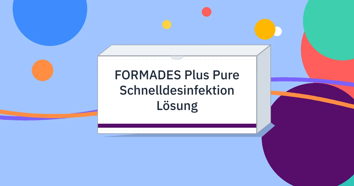 Symbolbild: Packung mit der Aufschrift FORMADES Plus Pure Schnelldesinfektion Lösung (PZN 16928974) – Verfügbarkeit und Bezug in Apotheken in Frankfurt am Main