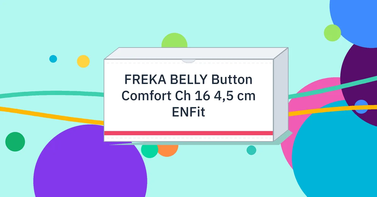 Symbolbild: Packung mit der Aufschrift FREKA BELLY Button Comfort Ch 16 4,5 cm ENFit (PZN 11486833) – Verfügbarkeit und Bezug in Apotheken in Frankfurt am Main