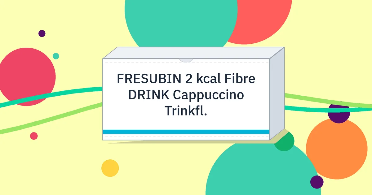 Symbolbild: Packung mit der Aufschrift FRESUBIN 2 kcal Fibre DRINK Cappuccino Trinkfl. (PZN 14201481) – Verfügbarkeit und Bezug in Apotheken in Frankfurt am Main