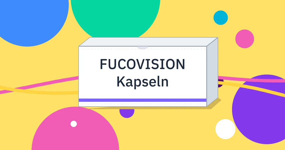 Symbolbild: Packung mit der Aufschrift FUCOVISION Kapseln (PZN 17849219) – Verfügbarkeit und Bezug in Apotheken in Frankfurt am Main