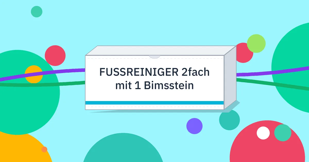 Symbolbild: Packung mit der Aufschrift FUSSREINIGER 2fach mit 1 Bimsstein (PZN 11350275) – Verfügbarkeit und Bezug in Apotheken in Frankfurt am Main