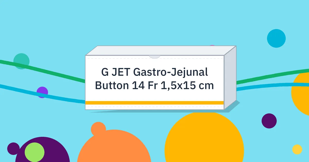 Symbolbild: Packung mit der Aufschrift G JET Gastro-Jejunal Button 14 Fr 1,5x15 cm (PZN 14346417) – Verfügbarkeit und Bezug in Apotheken in Frankfurt am Main