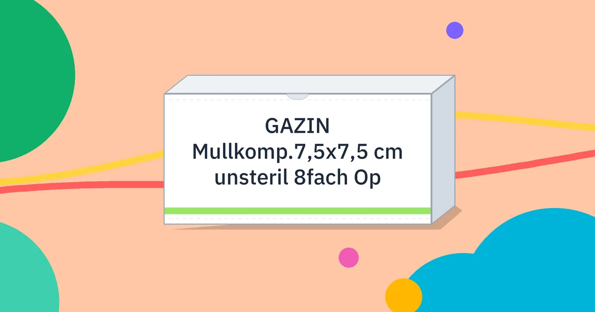 Symbolbild: Packung mit der Aufschrift GAZIN Mullkomp.7,5x7,5 cm unsteril 8fach Op (PZN 19700970) – Verfügbarkeit und Bezug in Apotheken in Frankfurt am Main